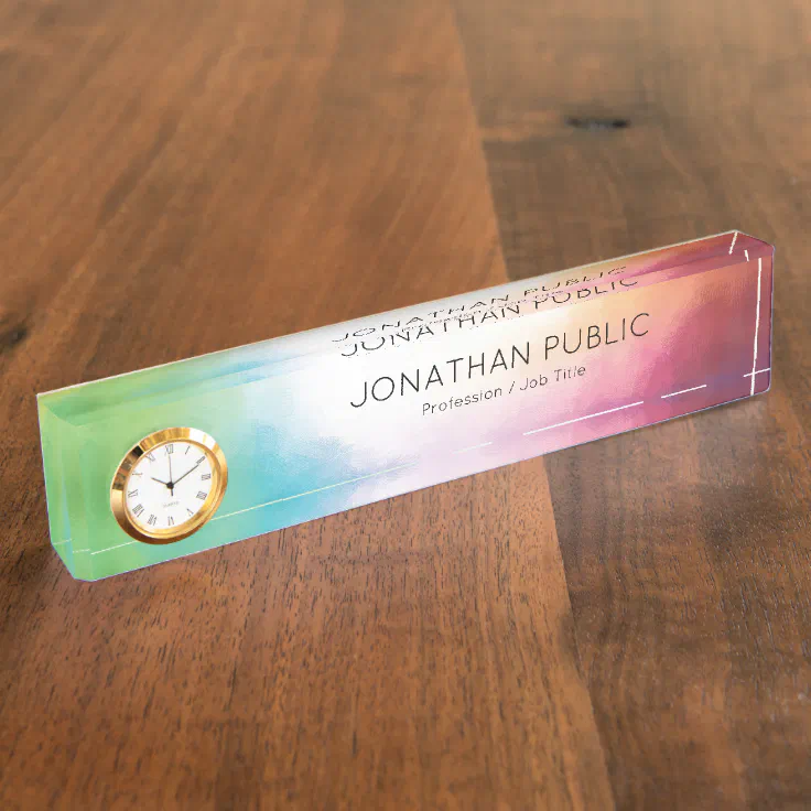 Custom Modern Abstract Art Colorful Red Green Desk Name Plate | Zazzle