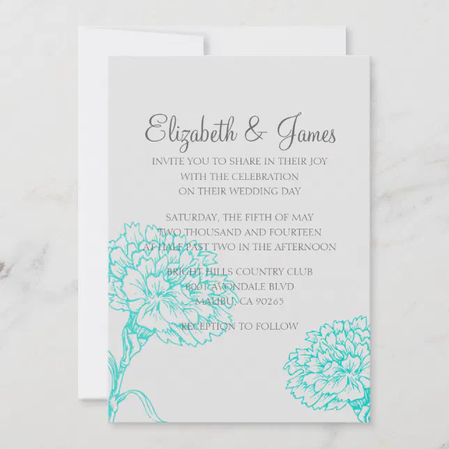 Custom Modern Aqua Wedding Invitations | Zazzle