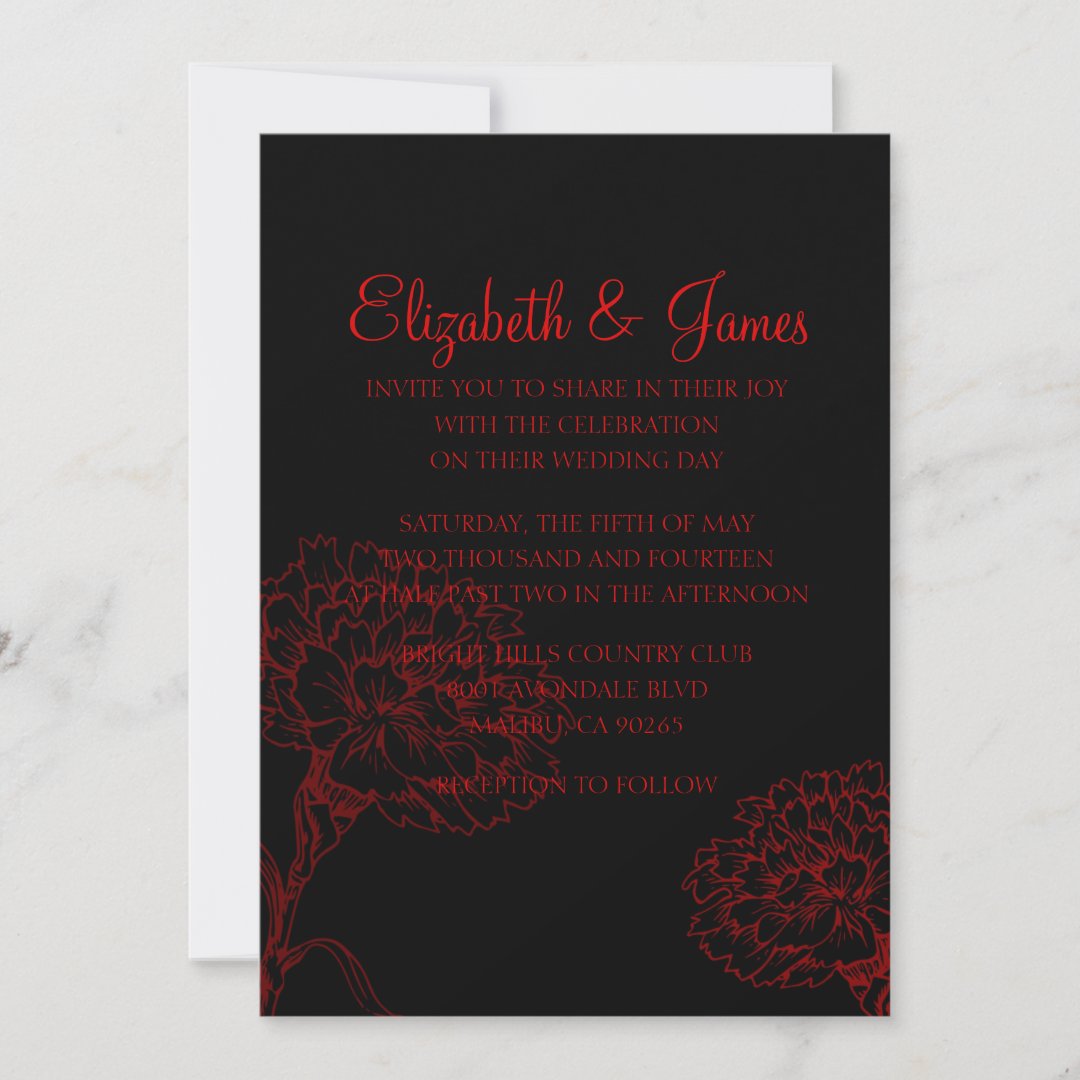 Custom Modern Black and Red Wedding Invitations | Zazzle