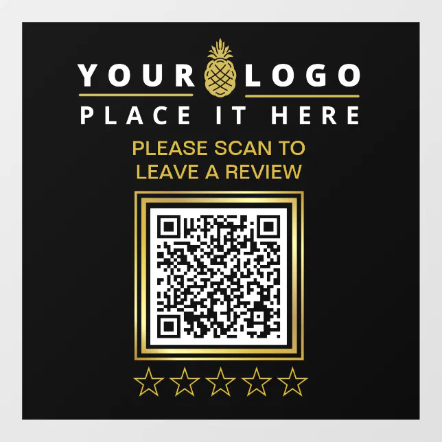 Custom Modern Black QR Code Business Logo Review Window Cling | Zazzle