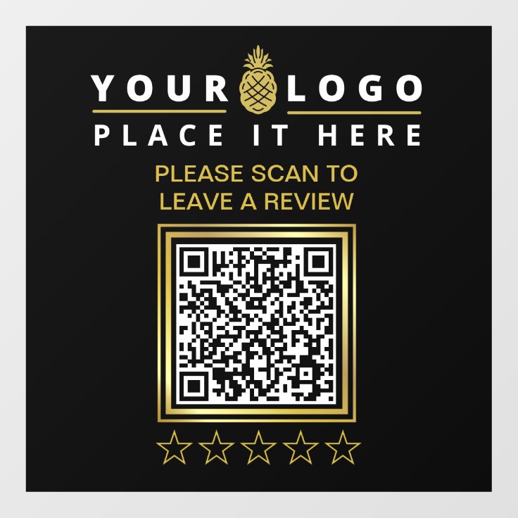 Custom Modern Black QR Code Business Logo Review Window Cling | Zazzle