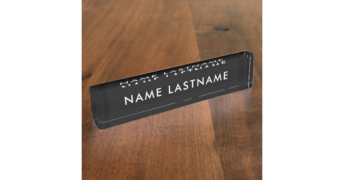 Custom Modern Black White Simple Basic Minimalist Desk Name Plate | Zazzle