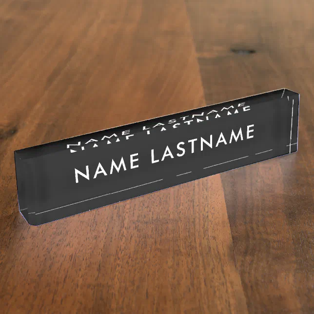 Custom Modern Black White Simple Basic Minimalist Desk Name Plate | Zazzle