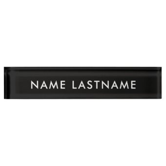 Custom Modern Black White Simple Basic Minimalist Desk Name Plate | Zazzle