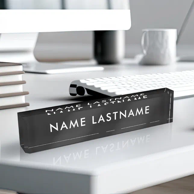 Custom Modern Black White Simple Basic Minimalist Desk Name Plate | Zazzle