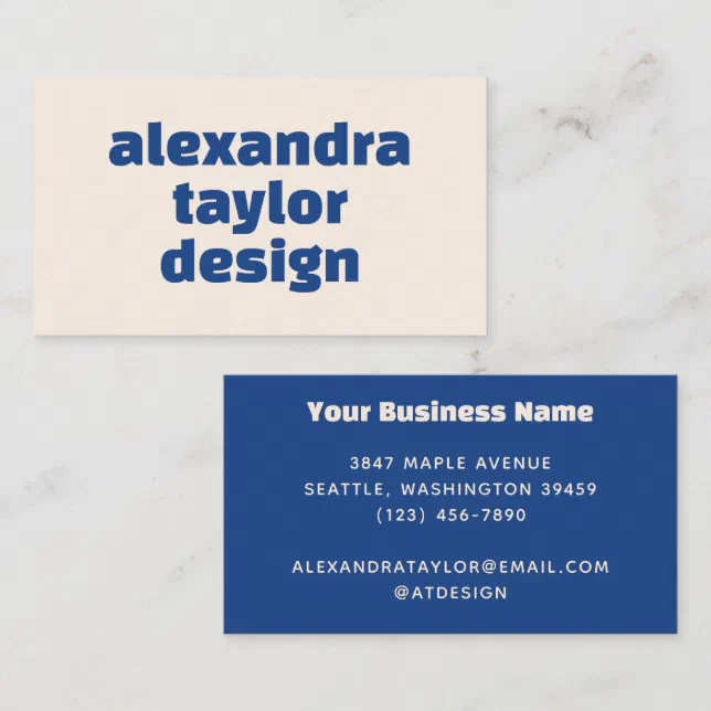 Custom Modern Blue Cream Aesthetic Creative Business Card | Zazzle