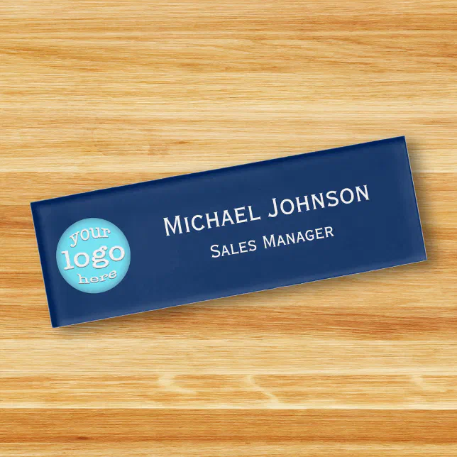 Custom Modern Blue Employee Business Magnetic Logo Name Tag | Zazzle