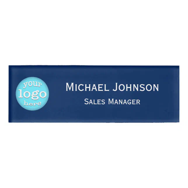 Custom Modern Blue Employee Business Magnetic Logo Name Tag | Zazzle