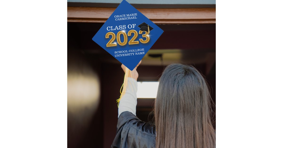 Custom Modern Blue Graduate Class of 2023 School Graduation Cap Topper ...