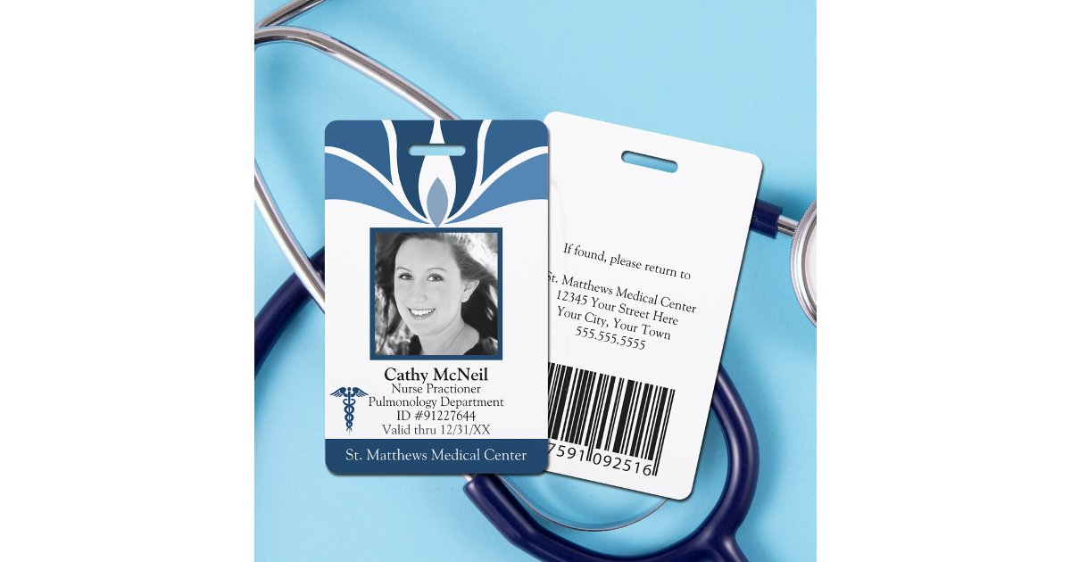 Custom Modern Blue Hospital Employee Medical ID Badge | Zazzle