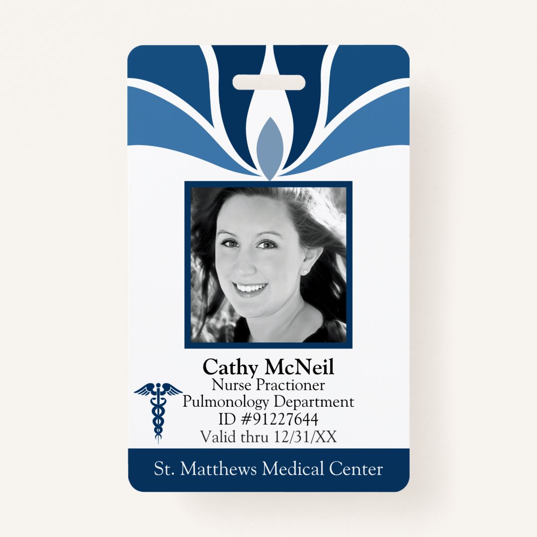 Custom Modern Blue Hospital Employee Medical ID Badge | Zazzle
