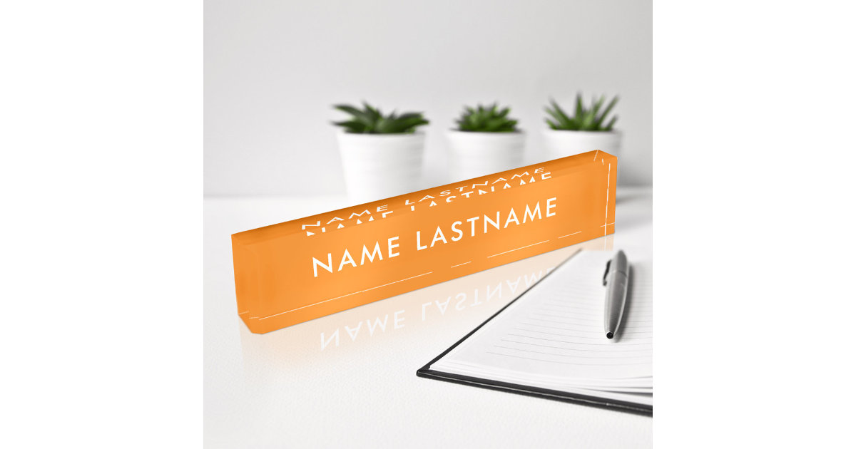 Custom Modern Bright Orange Simple Minimalist Desk Name Plate | Zazzle
