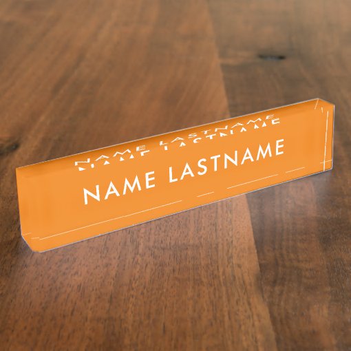 Custom Modern Bright Orange Simple Minimalist Desk Name Plate | Zazzle