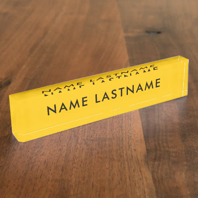 Custom Modern Bright Yellow Simple Minimalist Desk Name Plate | Zazzle