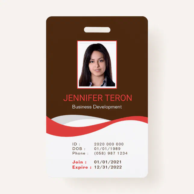 Custom Modern Brown Employee ID Card with barcode Badge | Zazzle