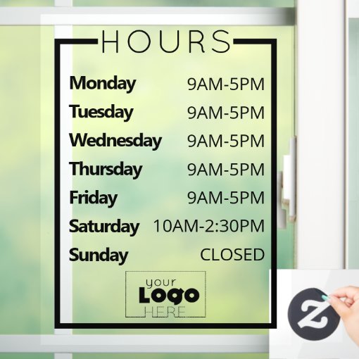 Custom Modern Business Hours Store Window Cling | Zazzle