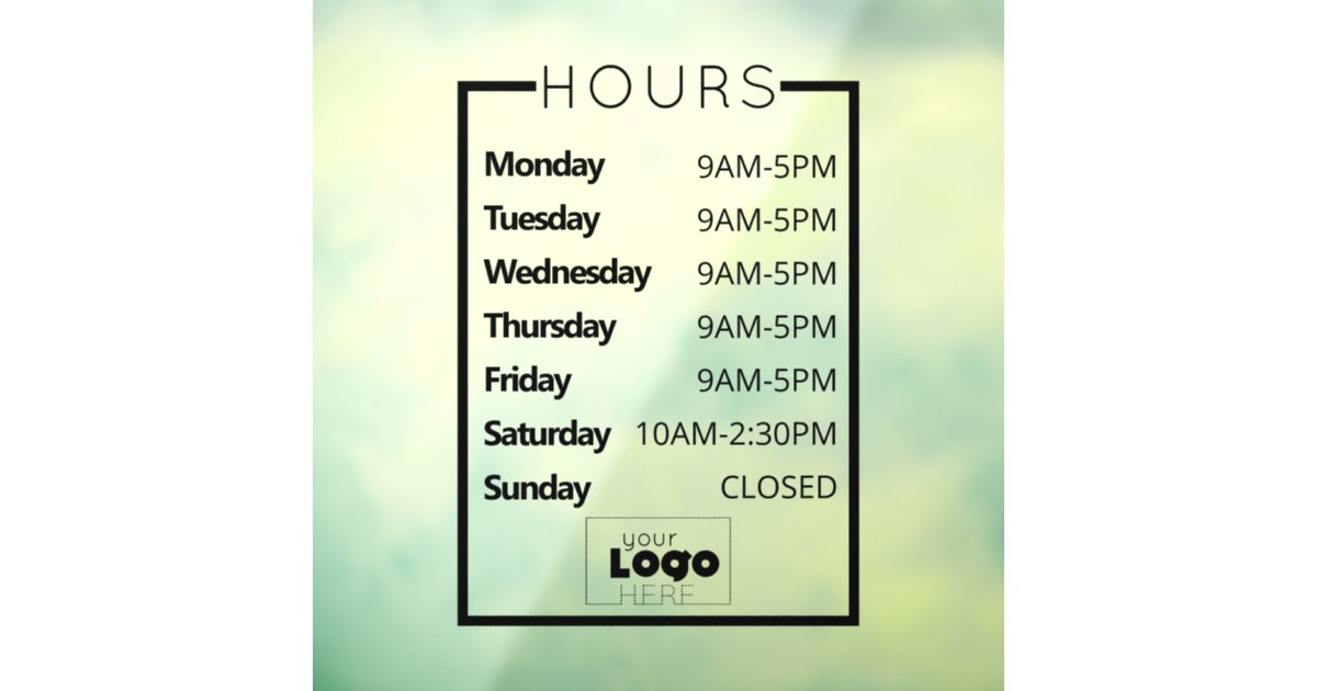 Custom Modern Business Hours Store Window Cling | Zazzle
