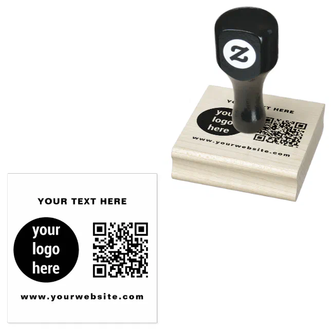 Custom Modern Business Logo, QR Code & Text Rubber Stamp | Zazzle