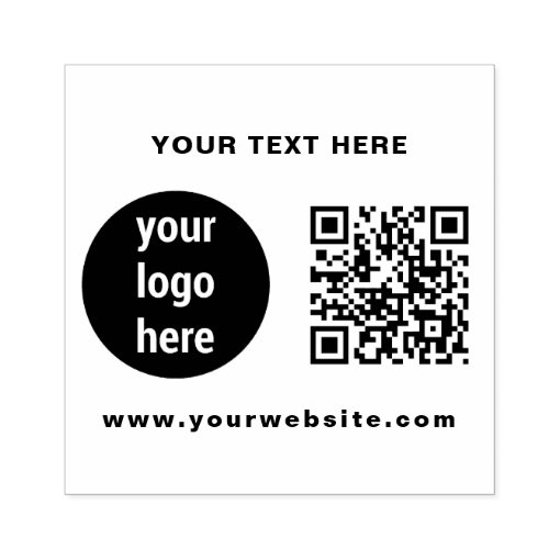 Custom Modern Business Logo, QR Code & Text Rubber Stamp | Zazzle