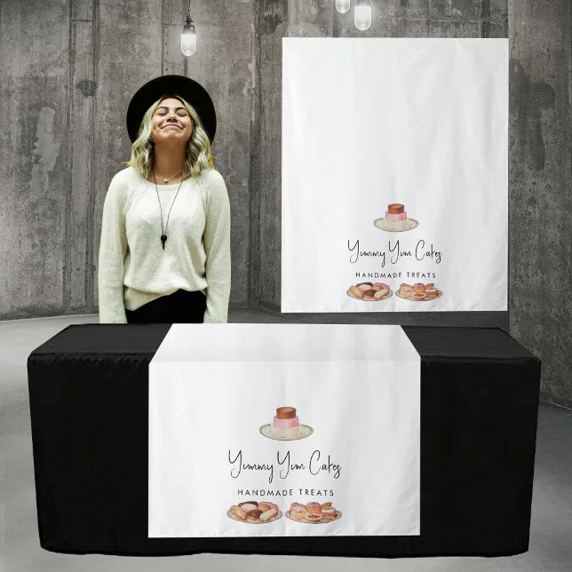 Custom Modern Business Table Runner Cakes Banner Tapestry | Zazzle