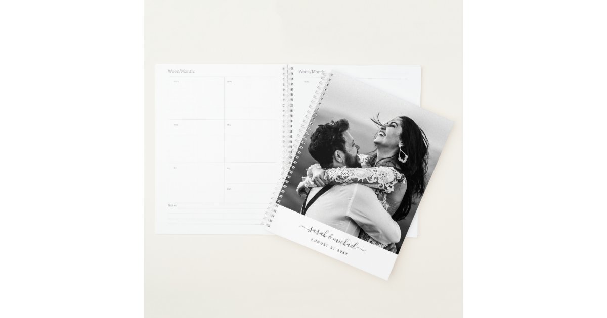 Custom Modern Chic Handwritten Photo Names Wedding Planner | Zazzle