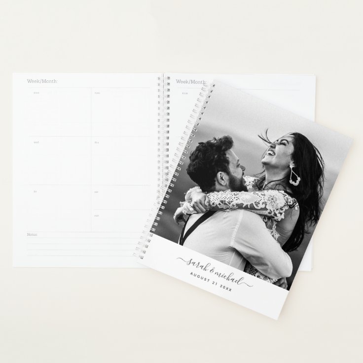 Custom Modern Chic Handwritten Photo Names Wedding Planner | Zazzle