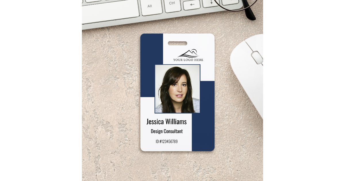Custom Modern Corporate Employee ID Badge Blue | Zazzle