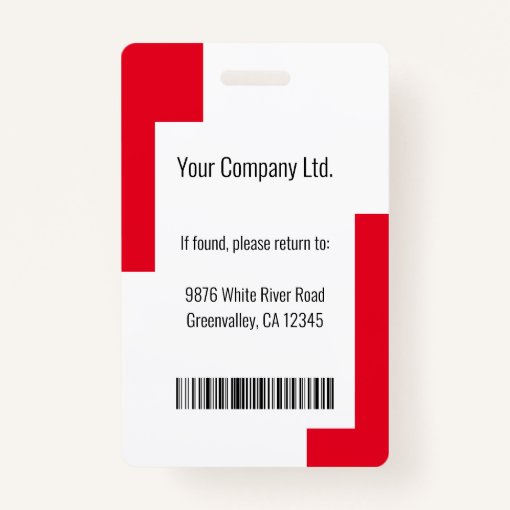 Custom Modern Corporate Employee ID Badge Red | Zazzle
