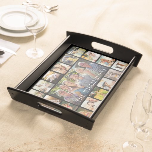 Custom Modern Elegant Family Photo Collage Serving Tray | Zazzle