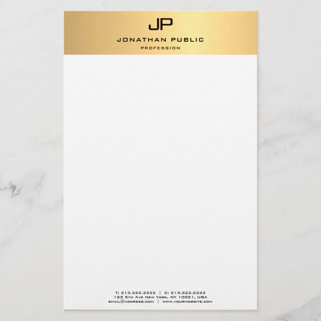 Custom Modern Elegant Gold White Template Trendy Stationery | Zazzle