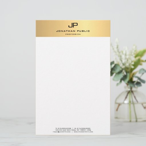 Custom Modern Elegant Gold White Template Trendy Stationery | Zazzle