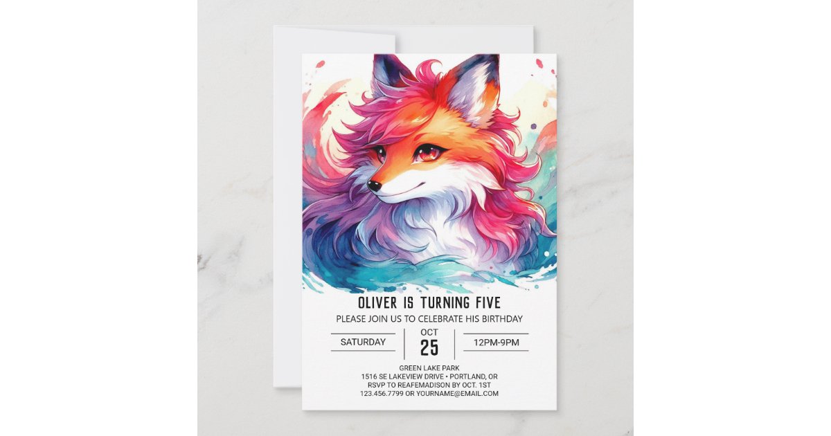 Custom Modern Fox Birthday Invitation | Zazzle