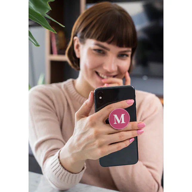 Custom Modern Girly Pink White Monogram Initial PopSocket | Zazzle