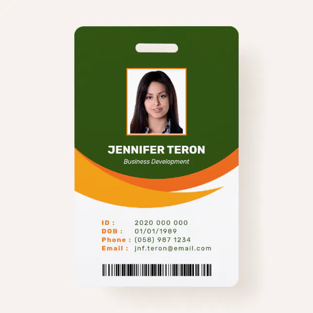 Custom Modern Green Employee ID Card with barcode Badge | Zazzle