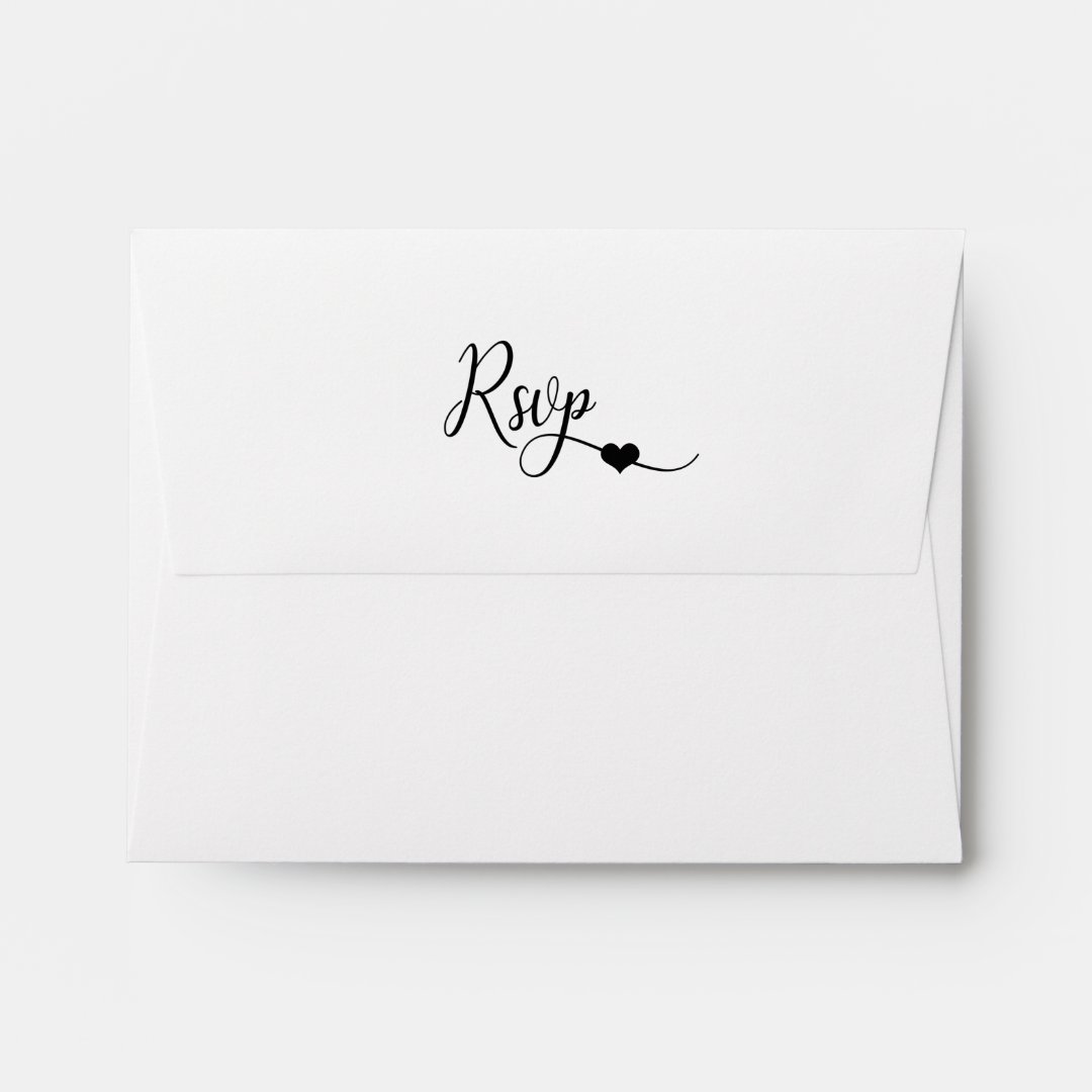 Custom Modern Heart Black & White Wedding RSVP Envelope | Zazzle