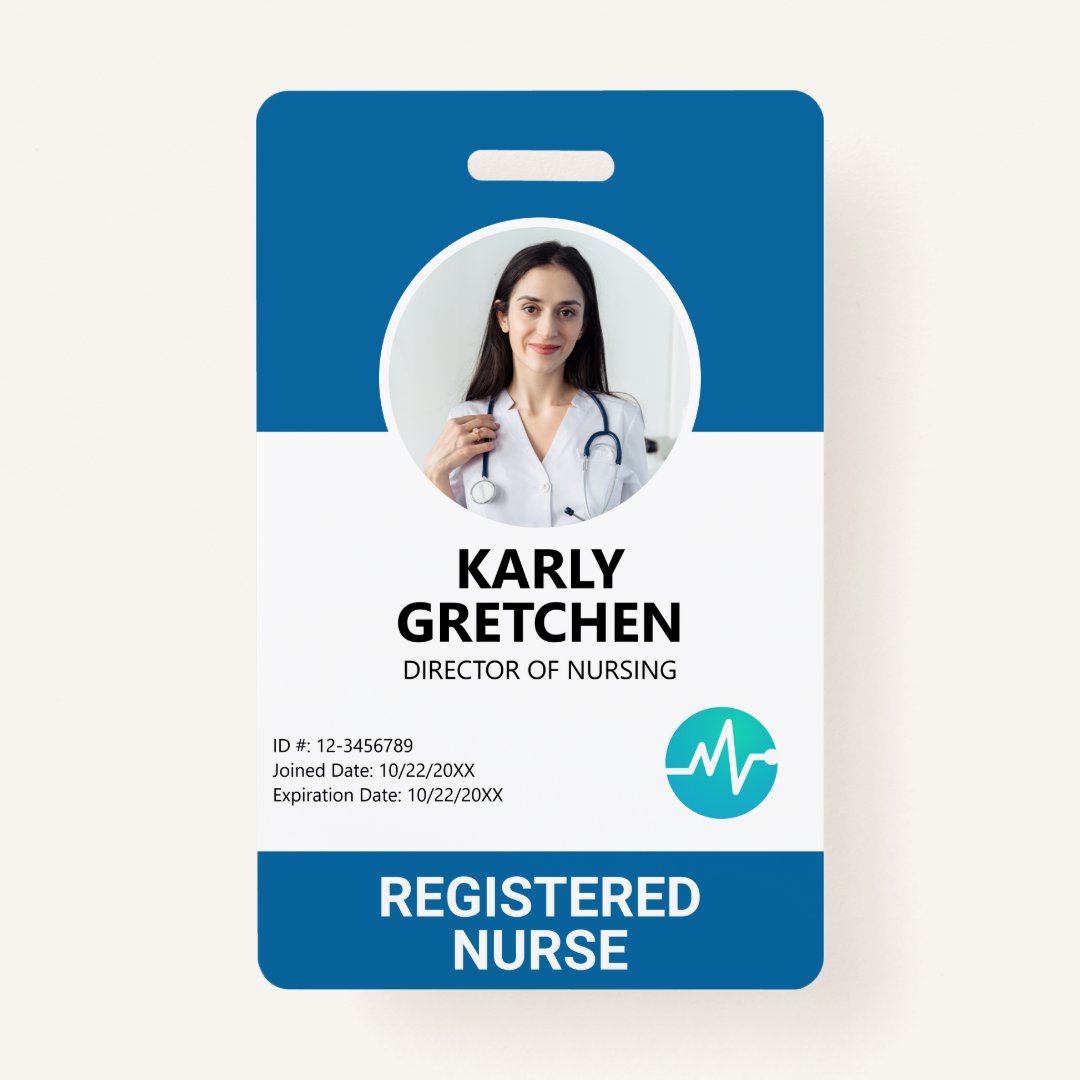 Custom Modern Hospital Employee Photo ID Card Blue Badge | Zazzle