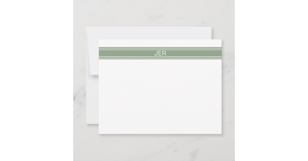 Custom Modern Minimalist Sage Green Monogram Note Card | Zazzle