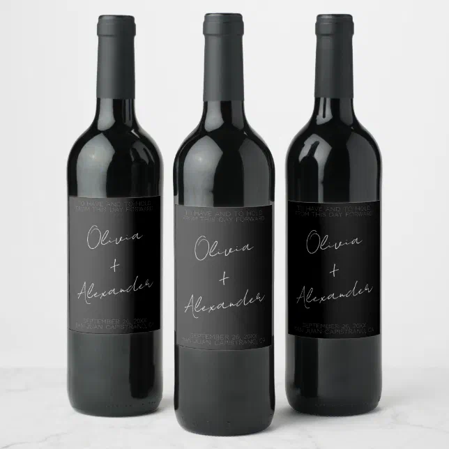 Custom Modern Minimalist Script Wedding Wine Label | Zazzle