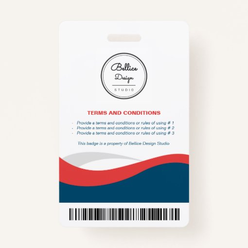 Custom Modern Navy Employee ID Card with barcode Badge | Zazzle
