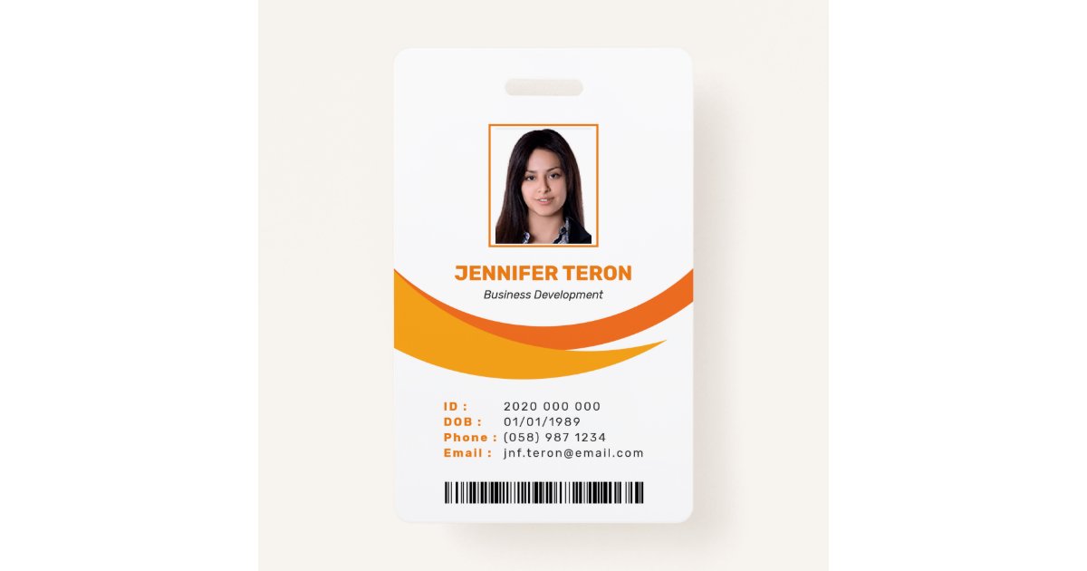 Custom Modern Orange Employee ID Card with barcode Badge | Zazzle