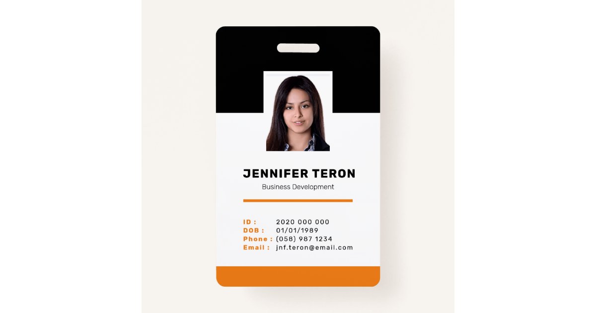Custom Modern Orange Employee ID Card with barcode Badge | Zazzle