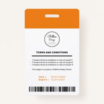 Custom Modern Orange Employee ID Card with barcode Badge | Zazzle