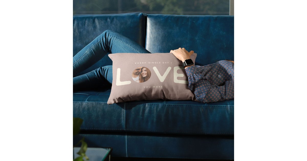 Custom Modern Photo LOVE Valentines Couple Gift Lumbar Pillow | Zazzle