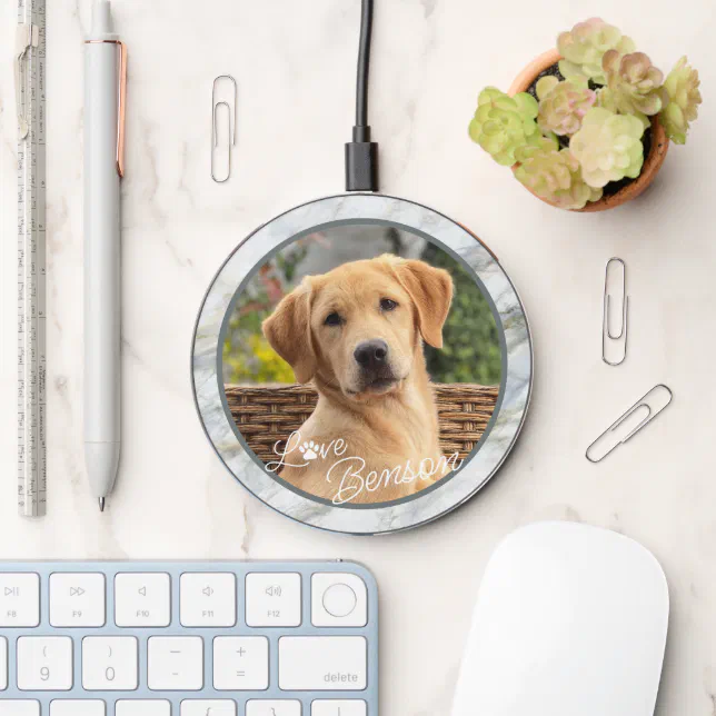 Custom Modern Picture Love Heart Paw Print Wireless Charger | Zazzle