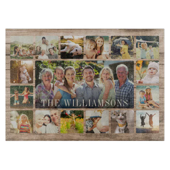 Custom Modern Rustic Family Photo Collage Keepsake Cutting Board | Zazzle