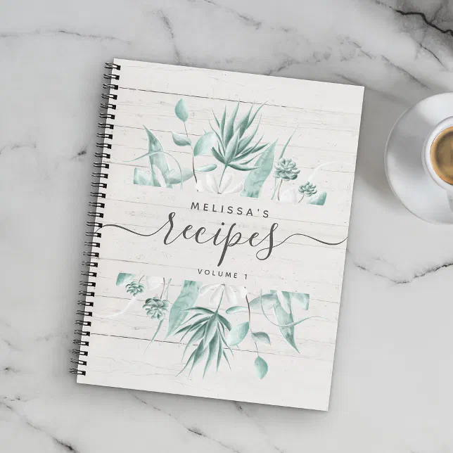 Custom Modern Rustic Watercolor Script Recipe Notebook | Zazzle