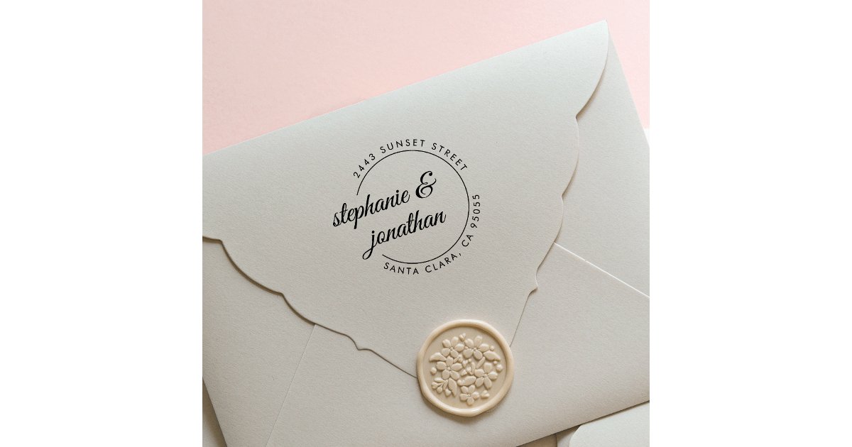Custom Modern Script Circular Return Address Rubber Stamp | Zazzle