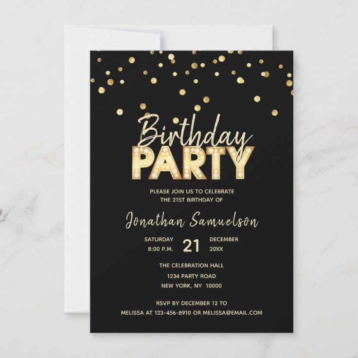 Custom Modern Trendy Gold Black BIRTHDAY PARTY Invitation | Zazzle