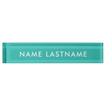 Custom Modern Turquoise Simple Basic Minimalist Desk Name Plate | Zazzle