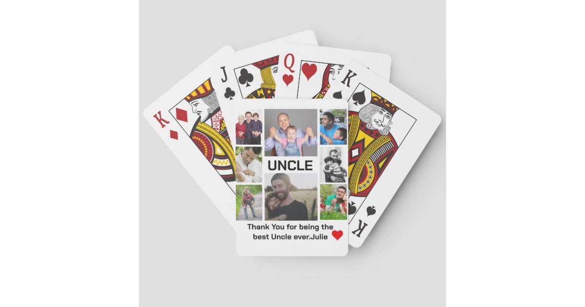 Custom modern Uncle 8 Photo Collage Poker Cards | Zazzle